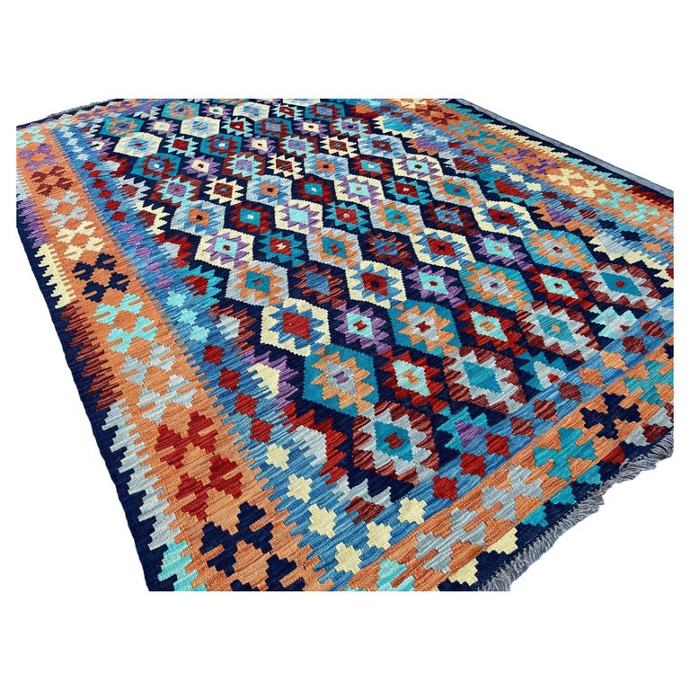 Hand-Knotted Kilim Afghan Rug Premium Hand-Spun Afghan Wool Fair Trade ...