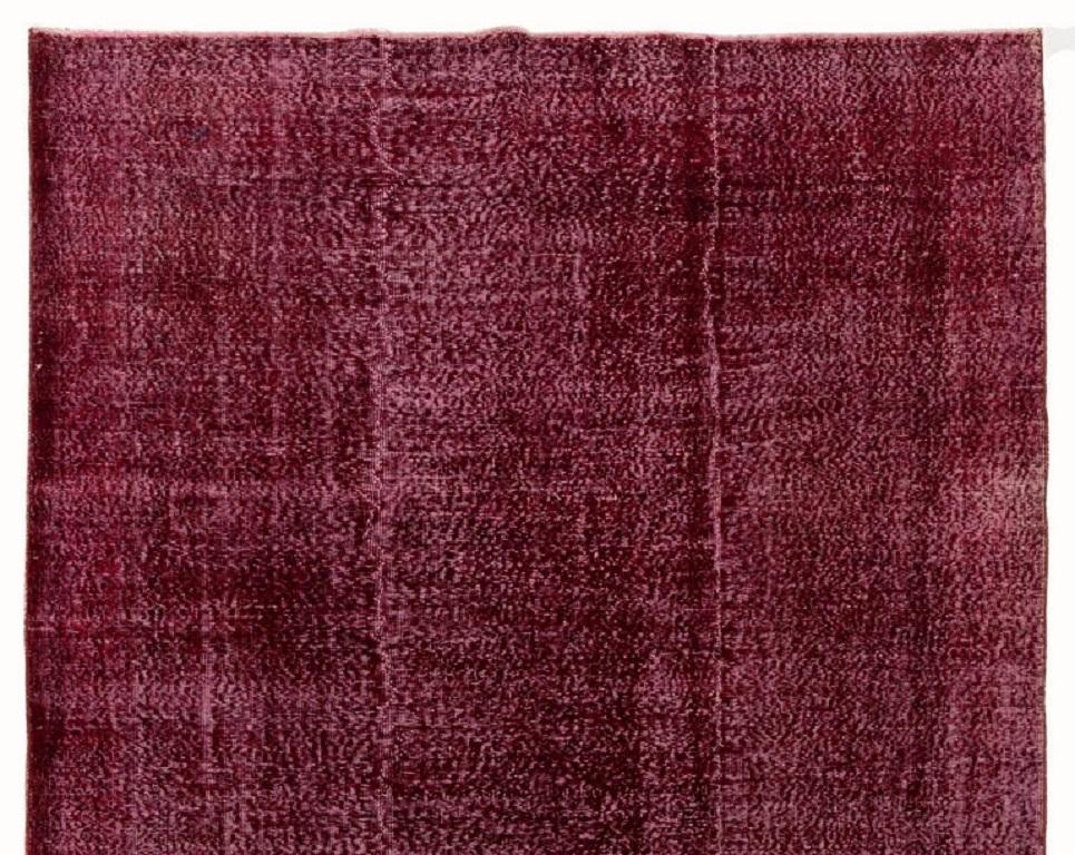 7x10.5 Ft Solid Burgundy Red Color Over-Dyed Vintage Rug. Wool Turkish ...