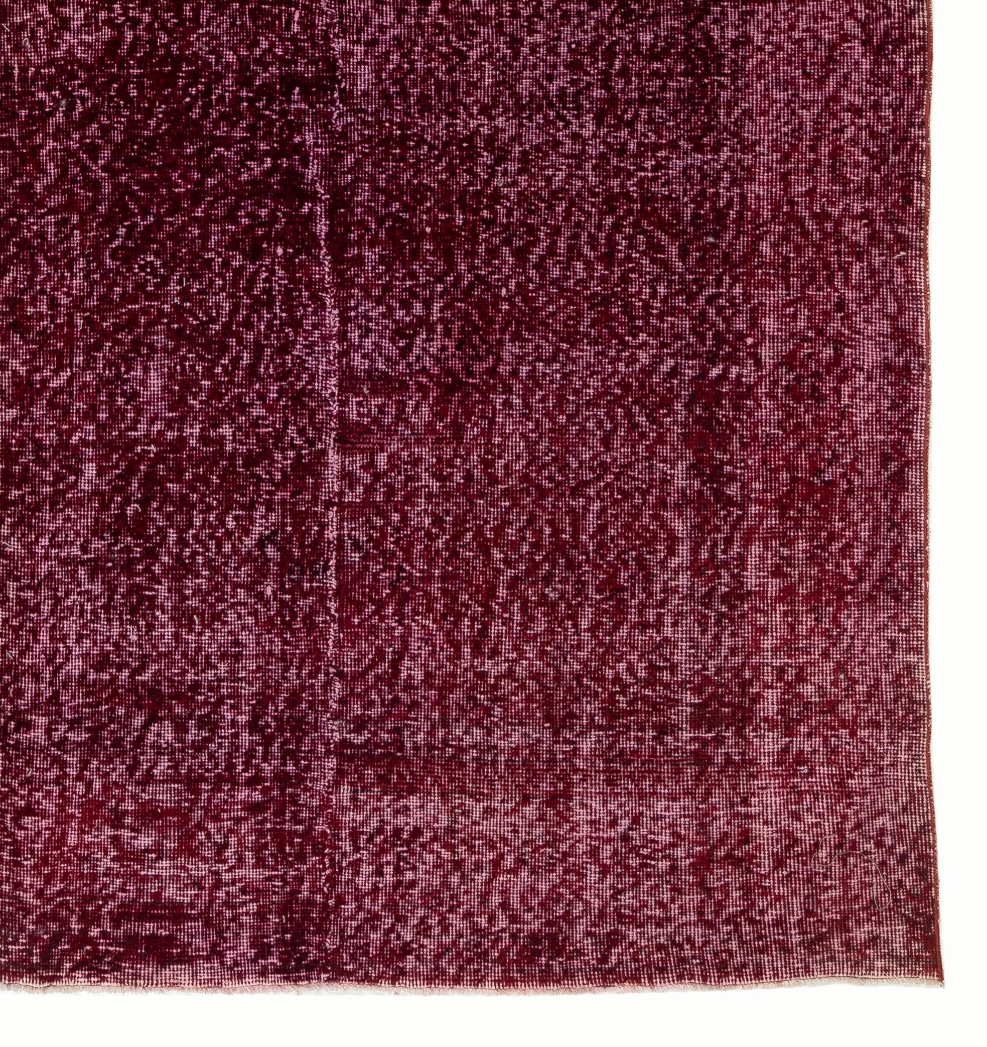 7x10.5 Ft Solid Burgundy Red Color Over-Dyed Vintage Rug. Wool Turkish ...