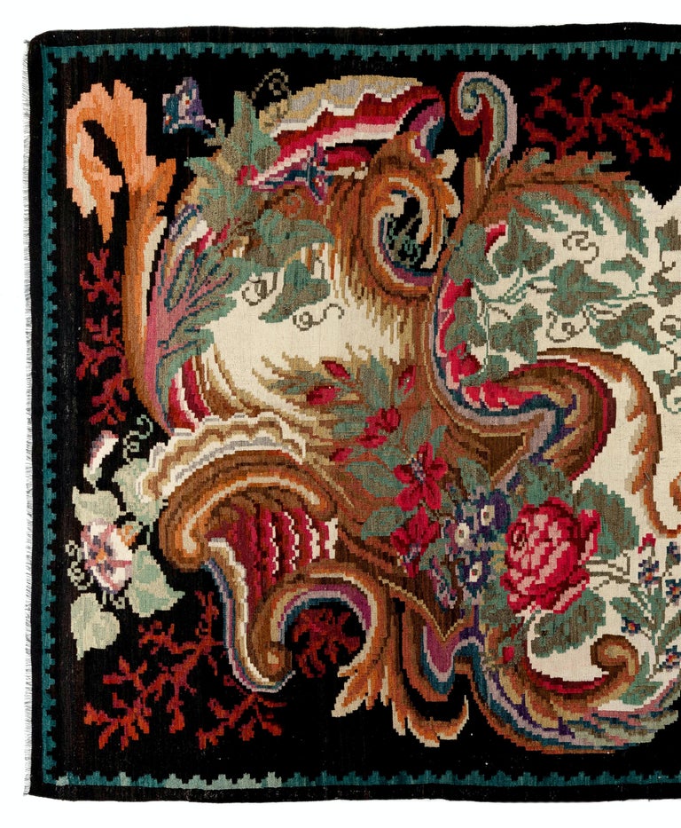 7x11.5 Ft Bohemian Style 1970s Kilim Rug, Floral Handwoven Tapestry ...