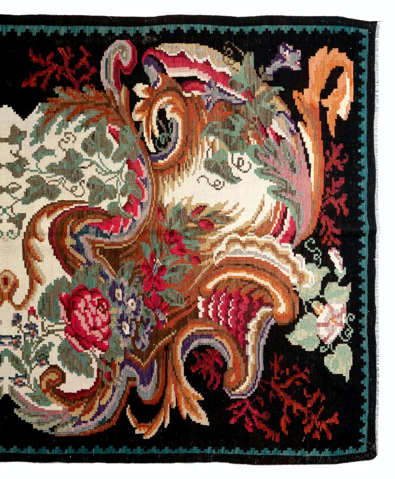 7x11.5 Ft Bohemian Style 1970s Kilim Rug, Floral Handwoven Tapestry ...