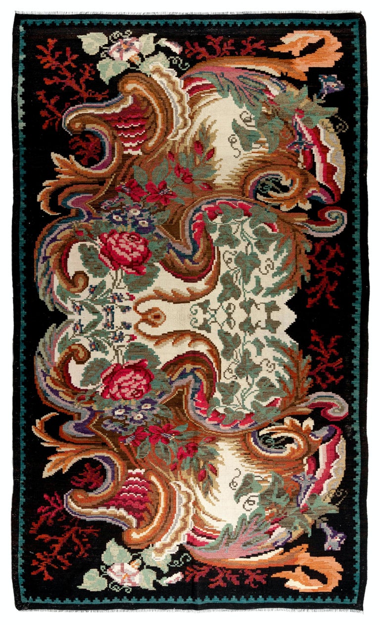 7x11.5 Ft Bohemian Style 1970s Kilim Rug, Floral Handwoven Tapestry ...