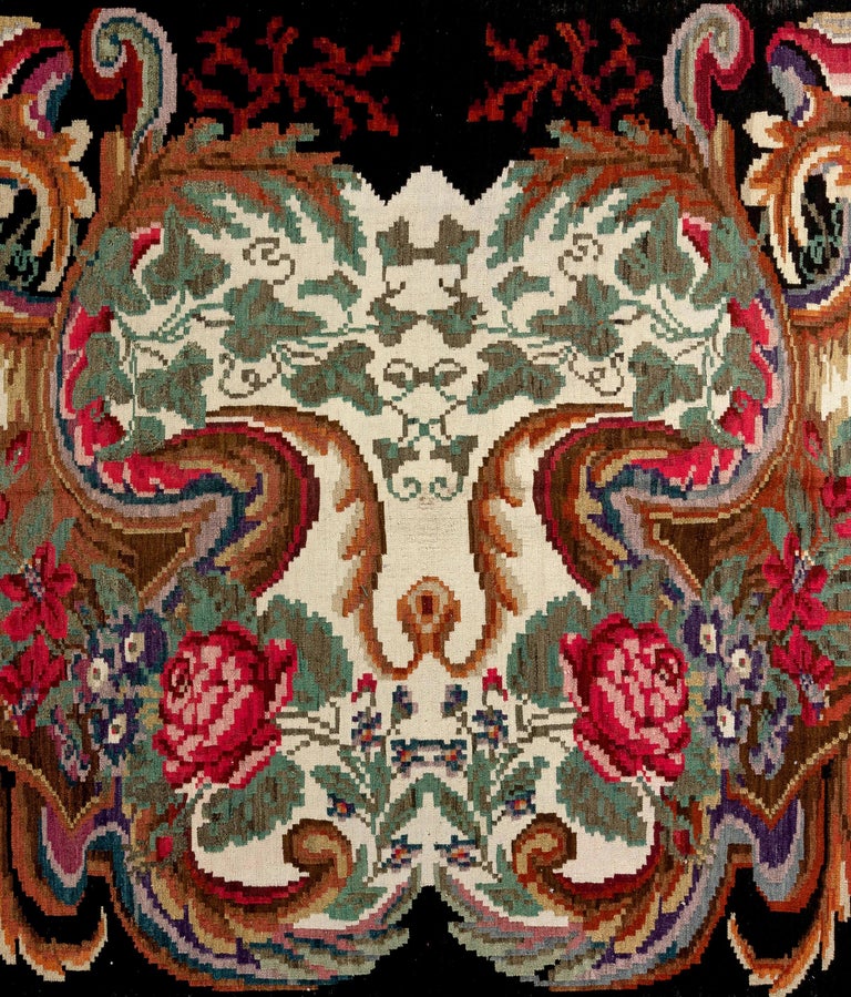 7x11.5 Ft Bohemian Style 1970s Kilim Rug, Floral Handwoven Tapestry ...