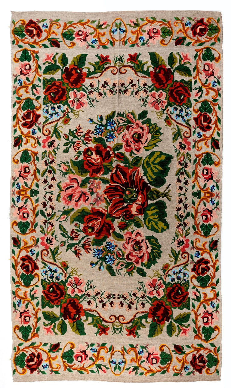 7x12 Ft Vintage Bessarabian Kilim. Floral Handwoven Wool Rug from ...