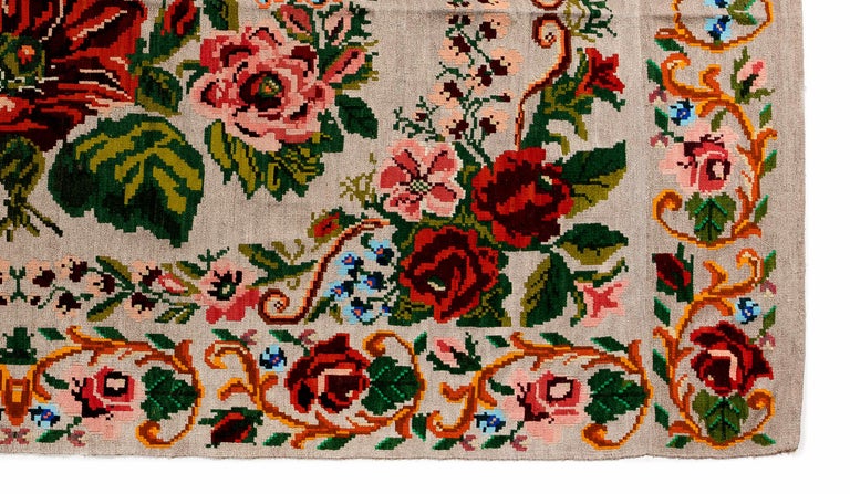 7x12 Ft Vintage Bessarabian Kilim. Floral Handwoven Wool Rug from ...