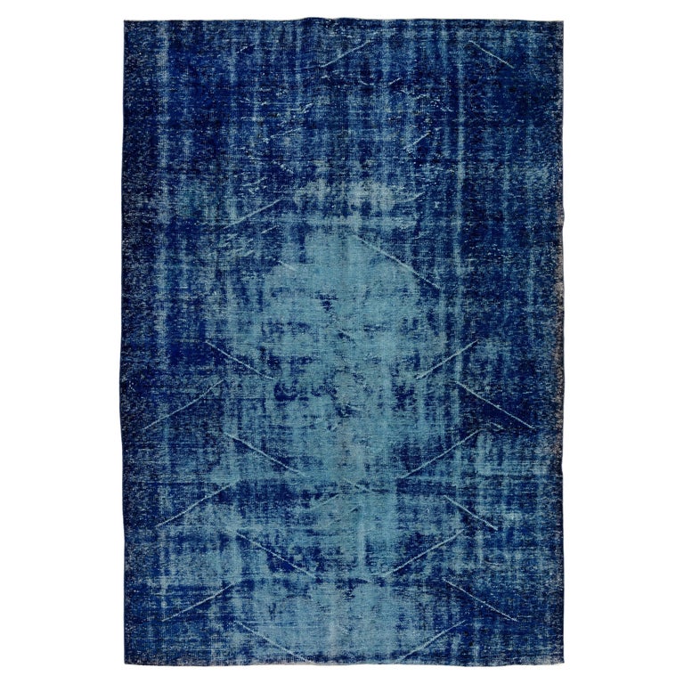 7x9.6 Ft Distressed Mid-Century Handmade Turkish Area Rug Over-Dyed in ...