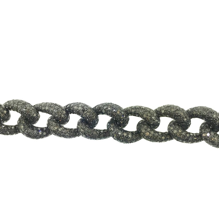 11.20 Carat Pave Diamond Link Bracelet Oxidized Sterling Silver, 14 ...