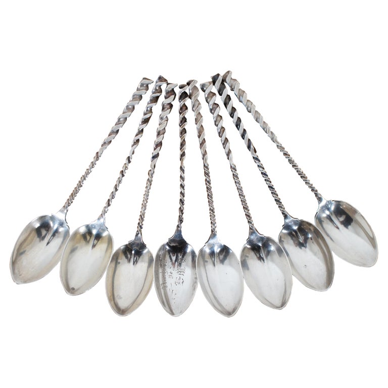 8 Antique Whiting Sterling Silver Twisted Coffee Tea Demitasse Spoons ...