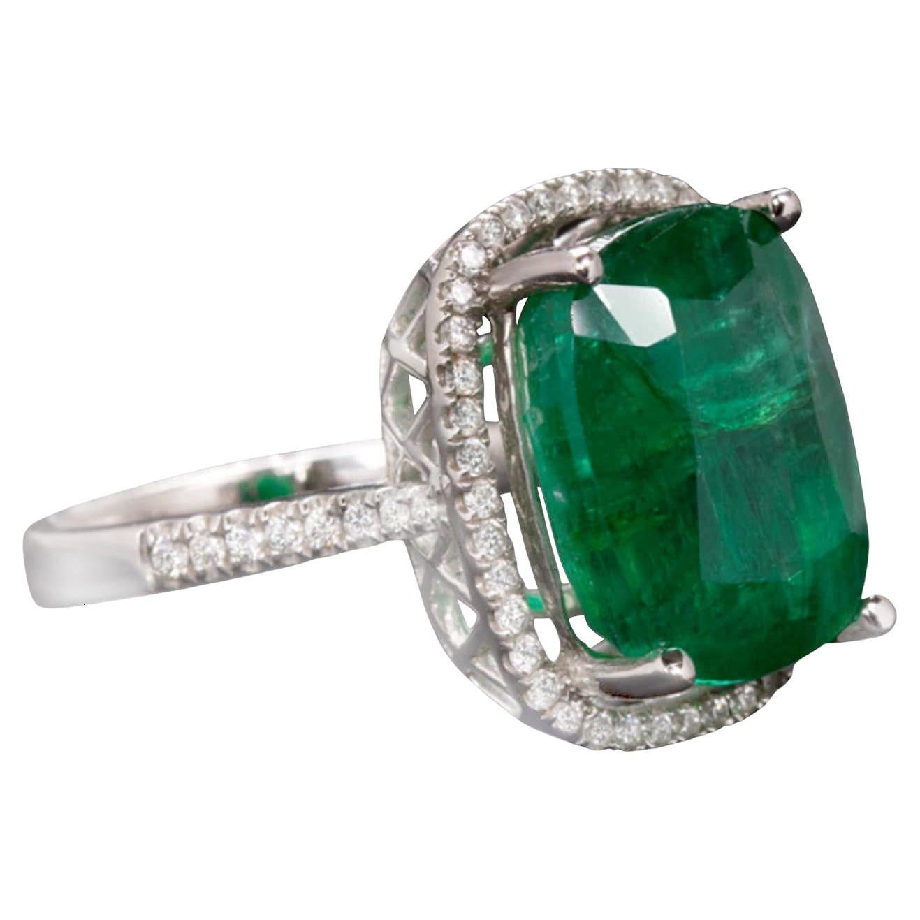 Bague solitaire en diamant émeraude verte naturelle de 6,80 carats - En ...