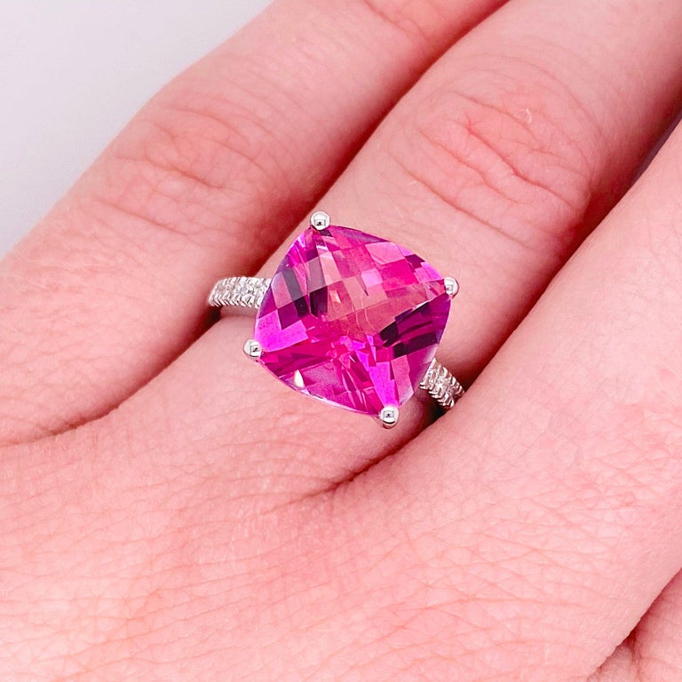 Customizable 8 Carat Pink Topaz and Diamond Ring 14 Karat White Gold ...