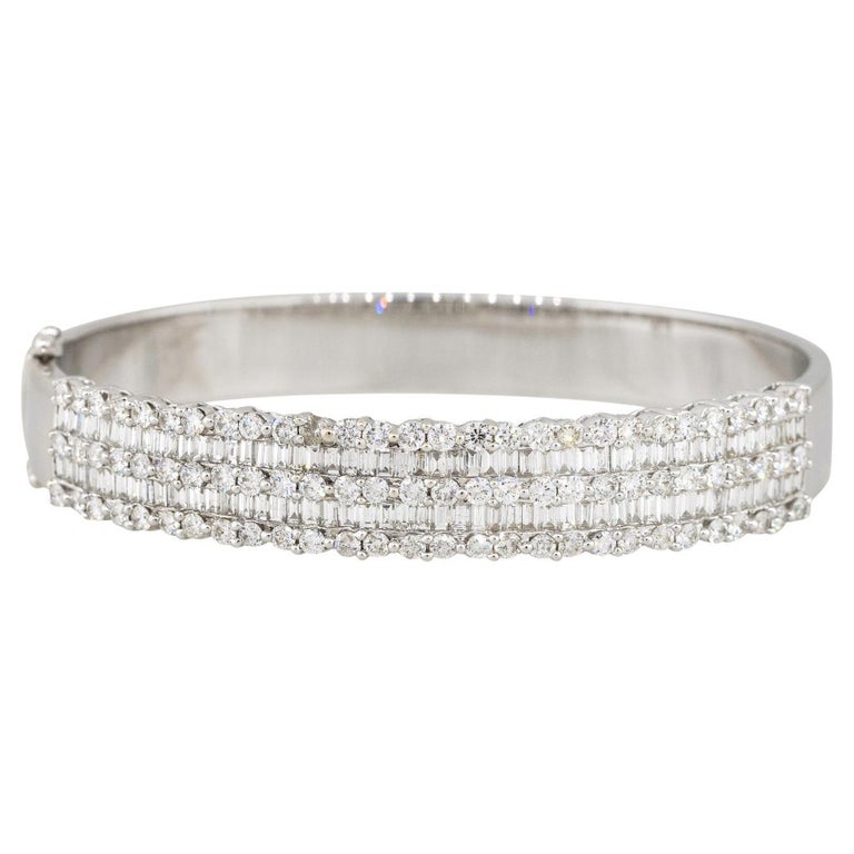 8 Carat Round and Baguette Diamond Bangle Bracelet 18 Karat in Stock ...