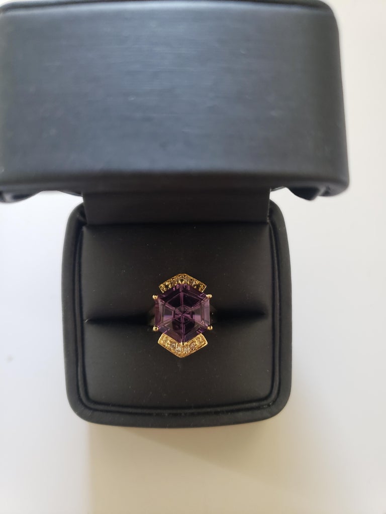 8 Ct. Natural Amethyst Fantasy Cut Ring with Diamonds in 14k Solid ...