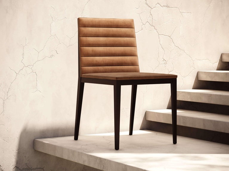 8 Dining Chairs, Horizontal Stitching/Fumed Legs For Sale at 1stDibs