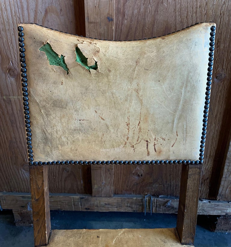 8 Distressed Leather Chairs with Studs For Sale at 1stDibs