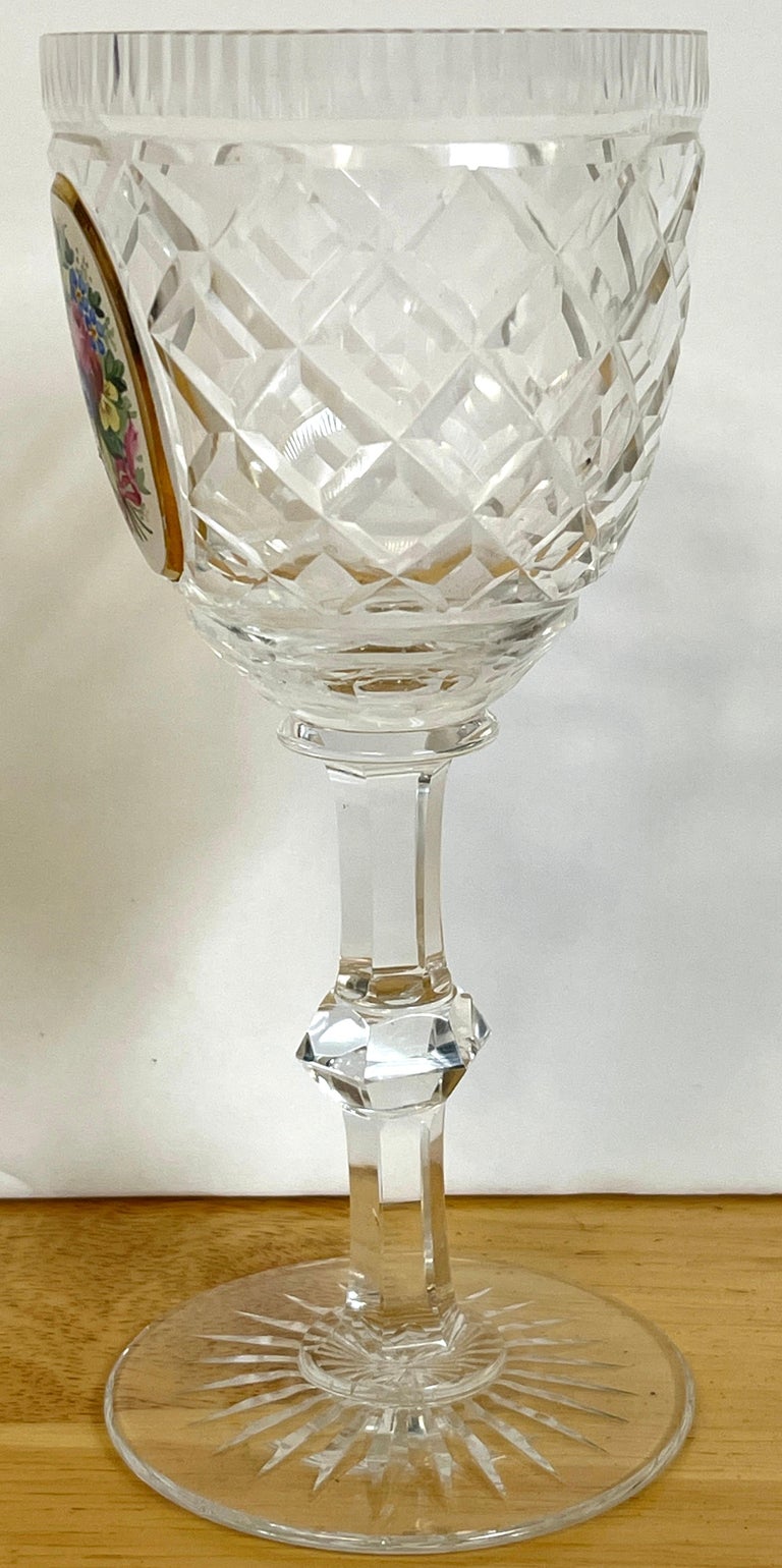 8 Exquisite Moser Floral Enameled Cut to Clear Enamel Glasses For Sale ...