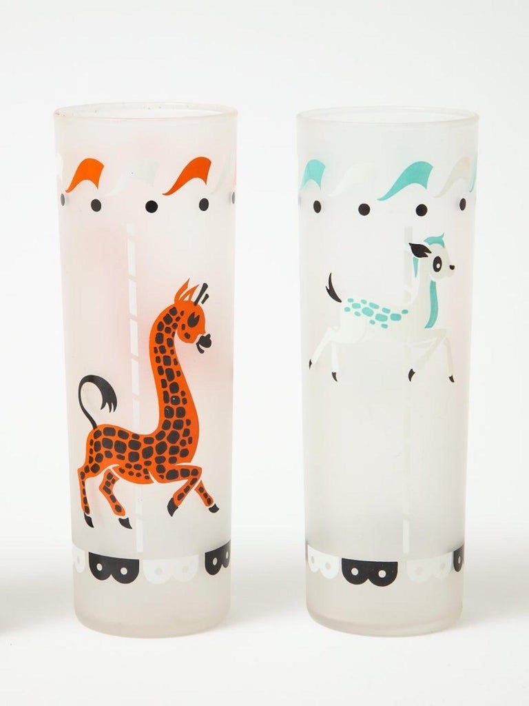 8 Frosted Glass Carousel Highball Glasses, Libbey For Sale at 1stDibs