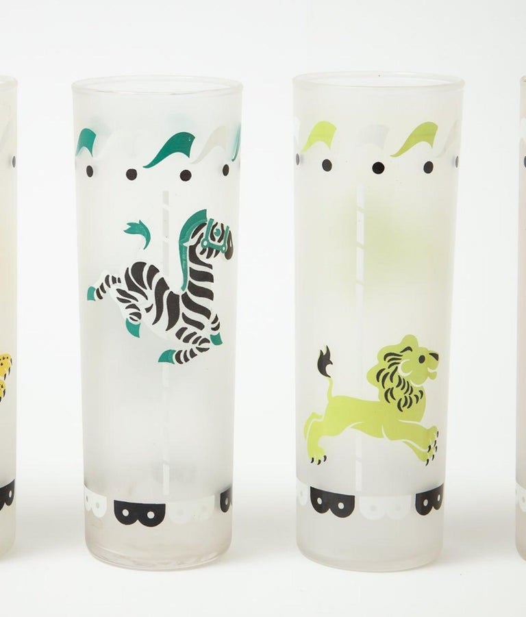 8 Frosted Glass Carousel Highball Glasses, Libbey For Sale at 1stDibs