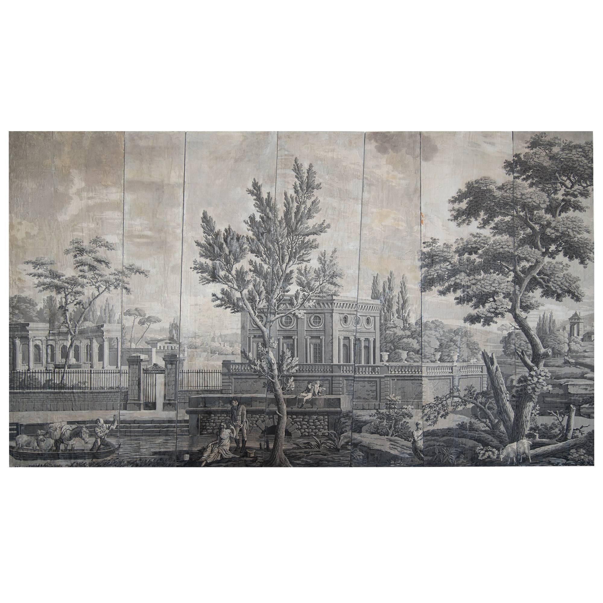 8-Grisailles Painted Panels Wall Scene For Sale at 1stDibs