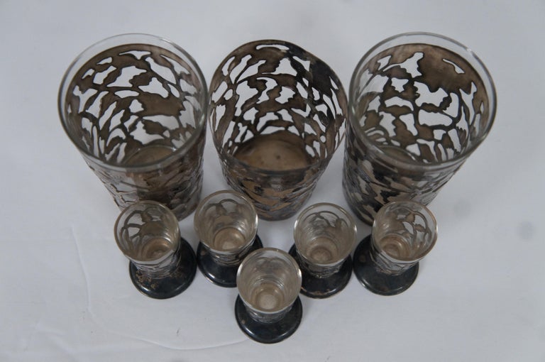 8 JMC Mexico 925 Sterling Silver Overlay Water Glasses and Cordials ...