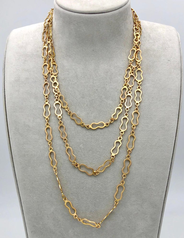 18 Karat Rose Gold Vintage Long Link Chain Sautoir, Italy at 1stDibs