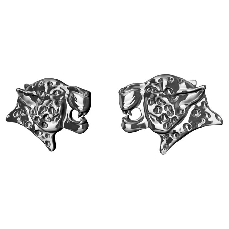 18 Karat White Gold Leopard Stud Earrings For Sale at 1stDibs