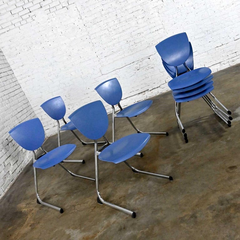 8 KI Seating Modern Light Blue Plastic and Chrome Reverse Cantilever ...