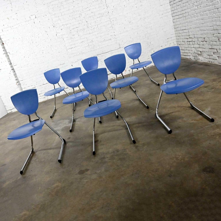 8 KI Seating Modern Light Blue Plastic and Chrome Reverse Cantilever ...