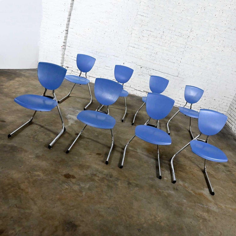 8 KI Seating Modern Light Blue Plastic and Chrome Reverse Cantilever ...