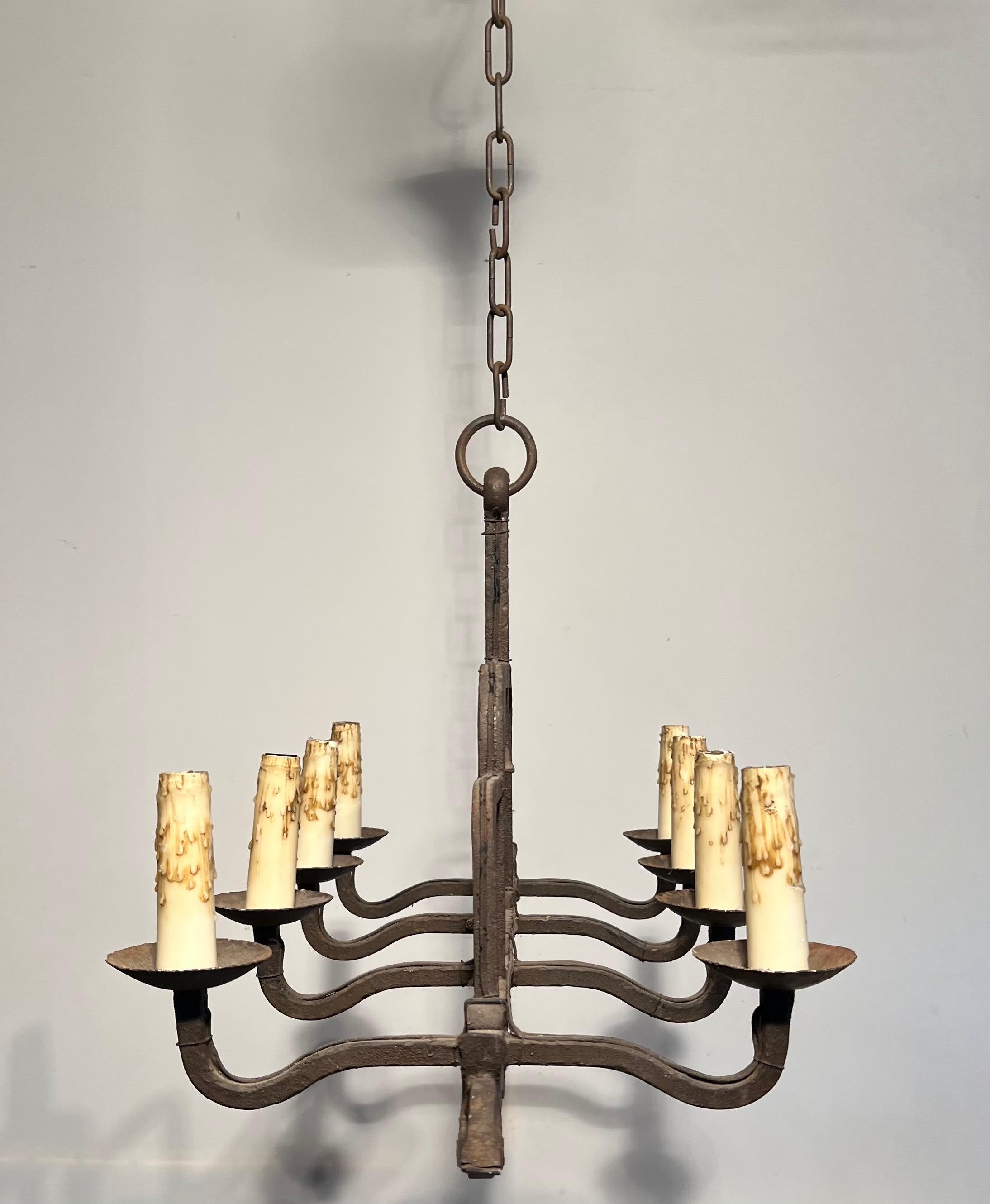 8 Lights Wrought Iron Chandelier, French Work, circa 1950 at 1stDibs