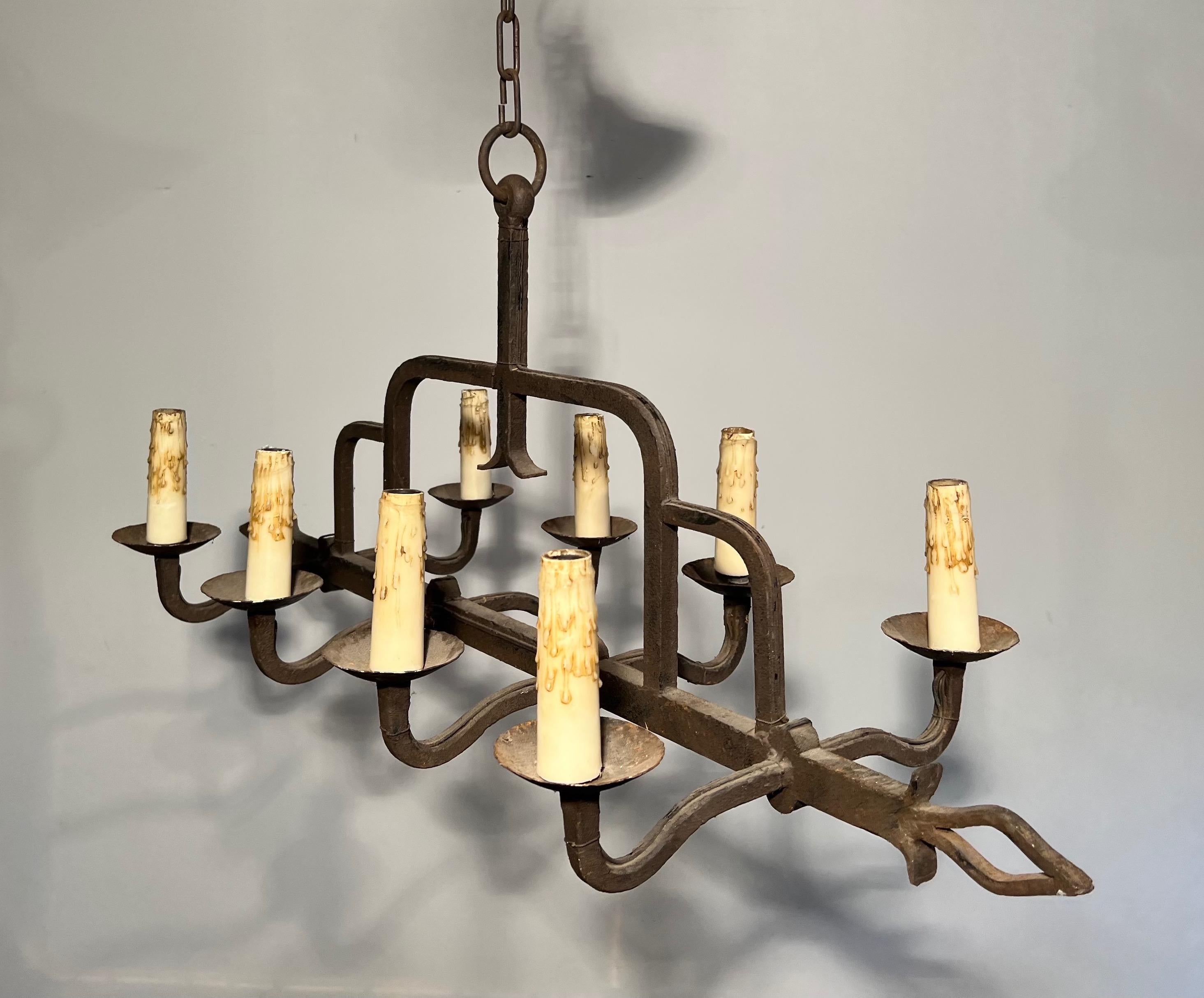 8 Lights Wrought Iron Chandelier, French Work, circa 1950 For Sale at ...