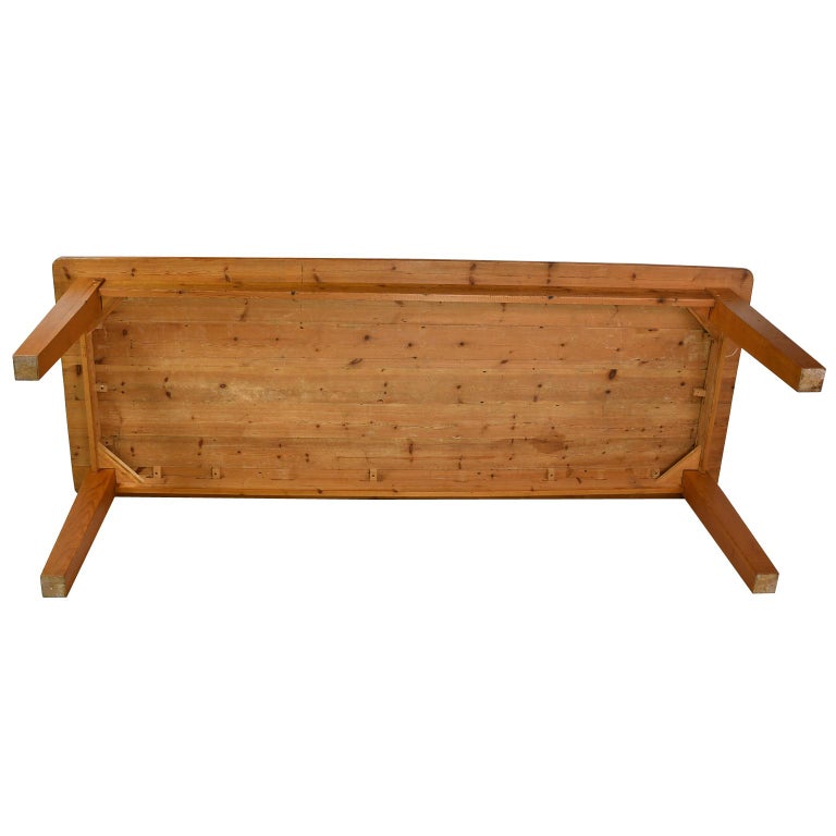 Long English Pine Farmhouse Dining Table with Tapered Legs and Antique ...