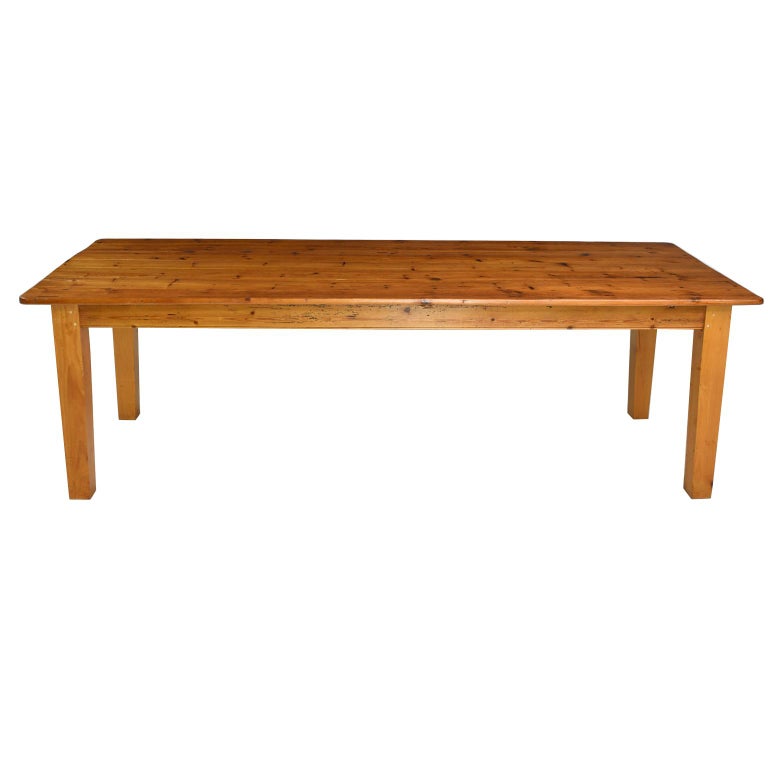 Long English Pine Farmhouse Dining Table with Tapered Legs and Antique ...
