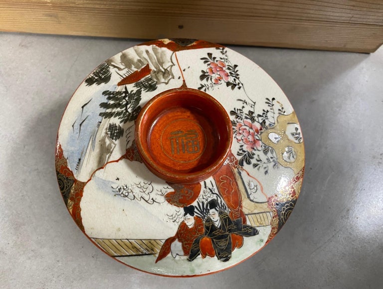 8 Piece Japanese Kutani Hand Painted Chawan Tea Bowl and Cover Set in ...