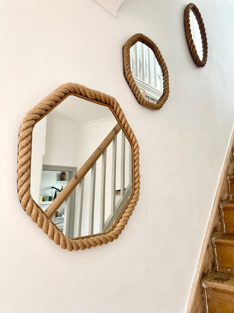 8 Sided Rope Mirror, Audoux and Minet, France 1950-60, Medium at 1stDibs