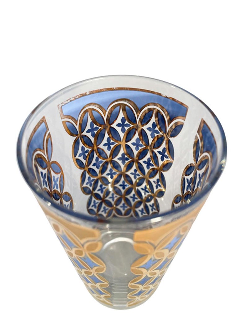 8 Vintage 22k Gold over Blue Enamel Highball Glasses Designed by Irene ...