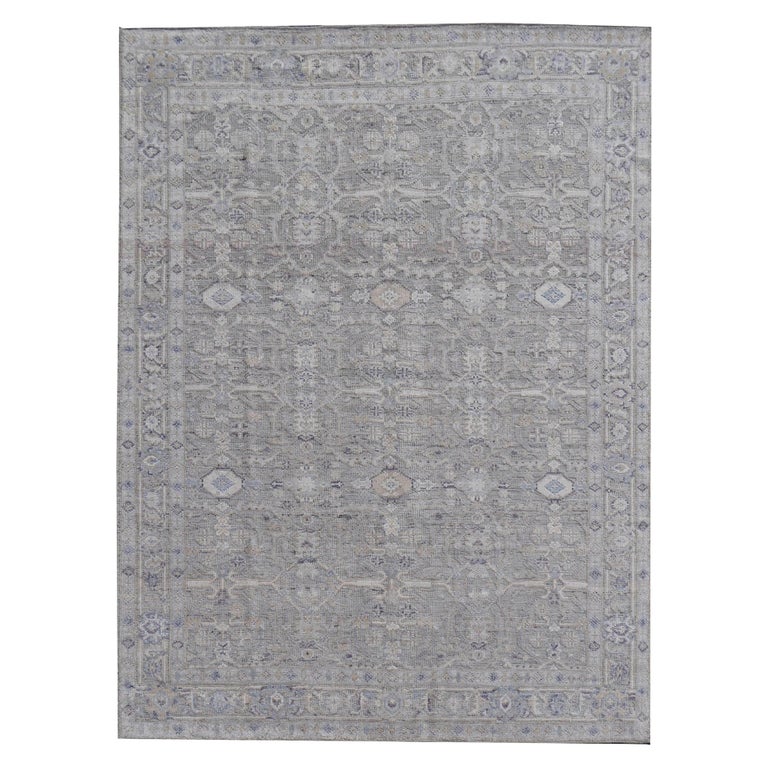 Modern Oushak Grey Rug Hand Knotted Wool Pile and Bamboo Silk Heriz ...