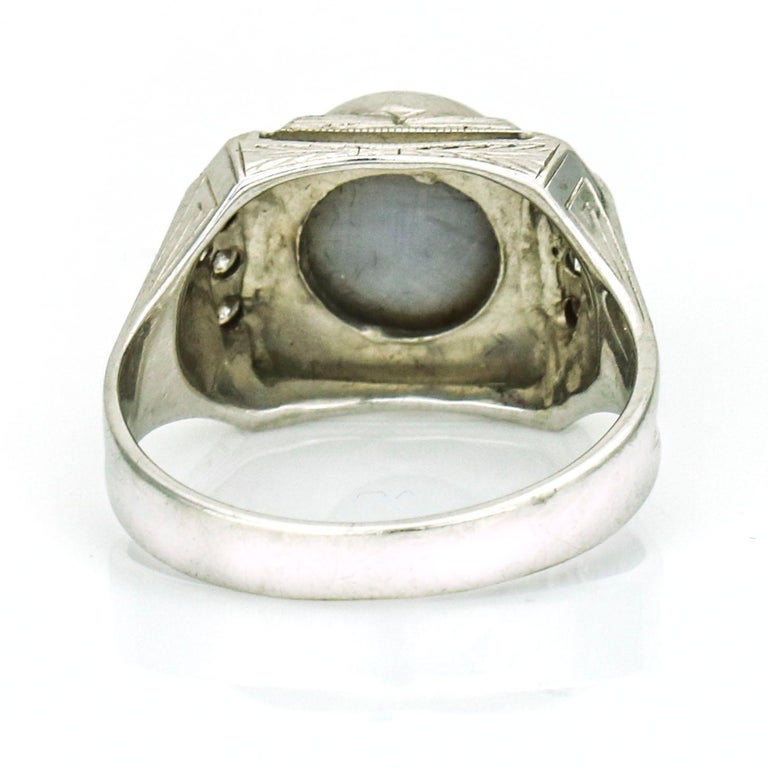 8.00 Carat 18 Karat White Gold Star Sapphire Diamond Men's Fraternity ...