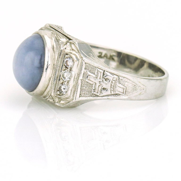 8.00 Carat 18 Karat White Gold Star Sapphire Diamond Men's Fraternity ...