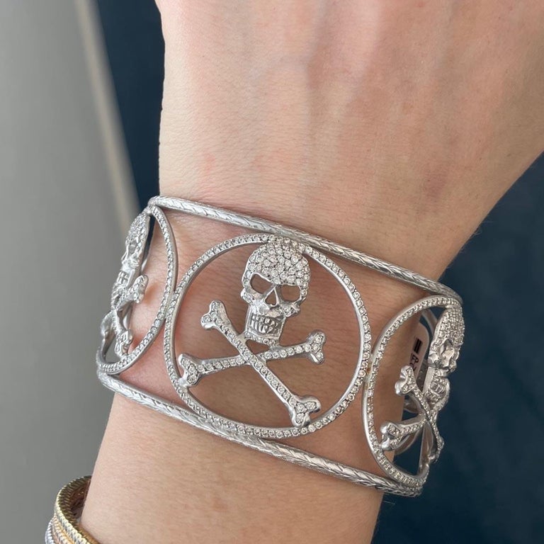 Loree Rodkin White Gold Diamond Skeleton Bangle Cuff For Sale at 1stDibs