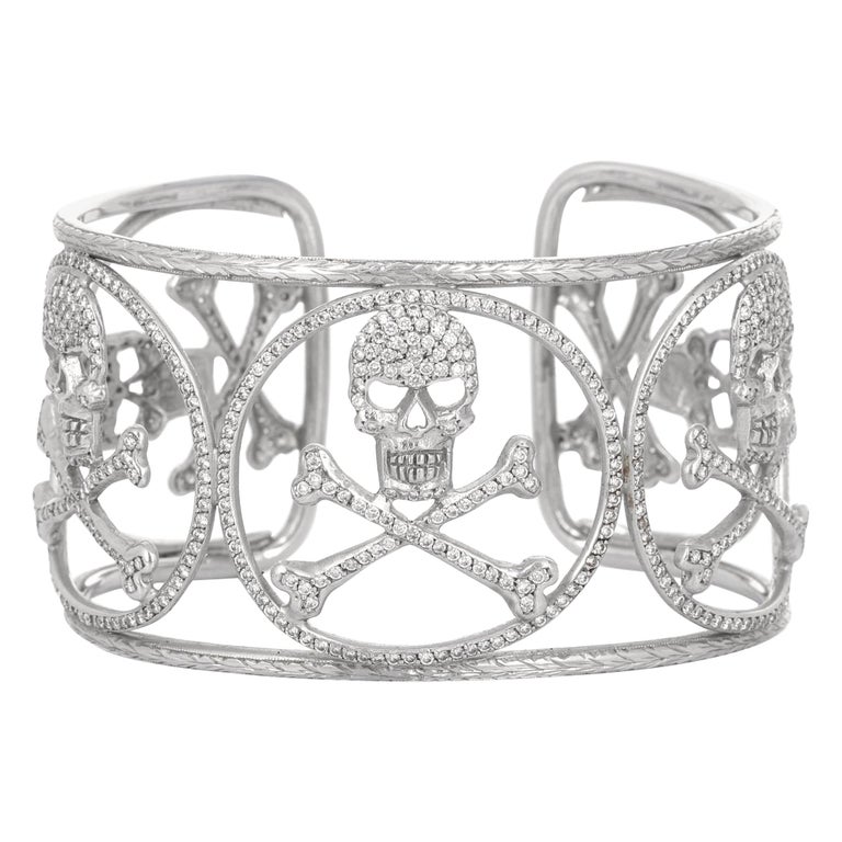 Loree Rodkin White Gold Diamond Skeleton Bangle Cuff For Sale at 1stDibs