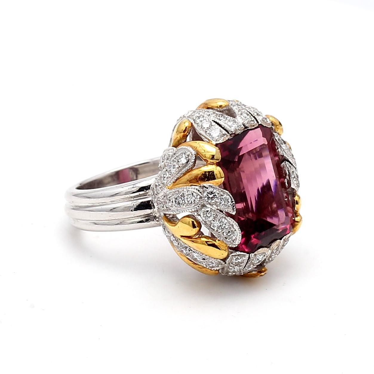 8.00 Carat Ruby 2.00 Carat Round Brilliant Diamond 14K White Gold Cocktail Ring For Sale at 1stDibs