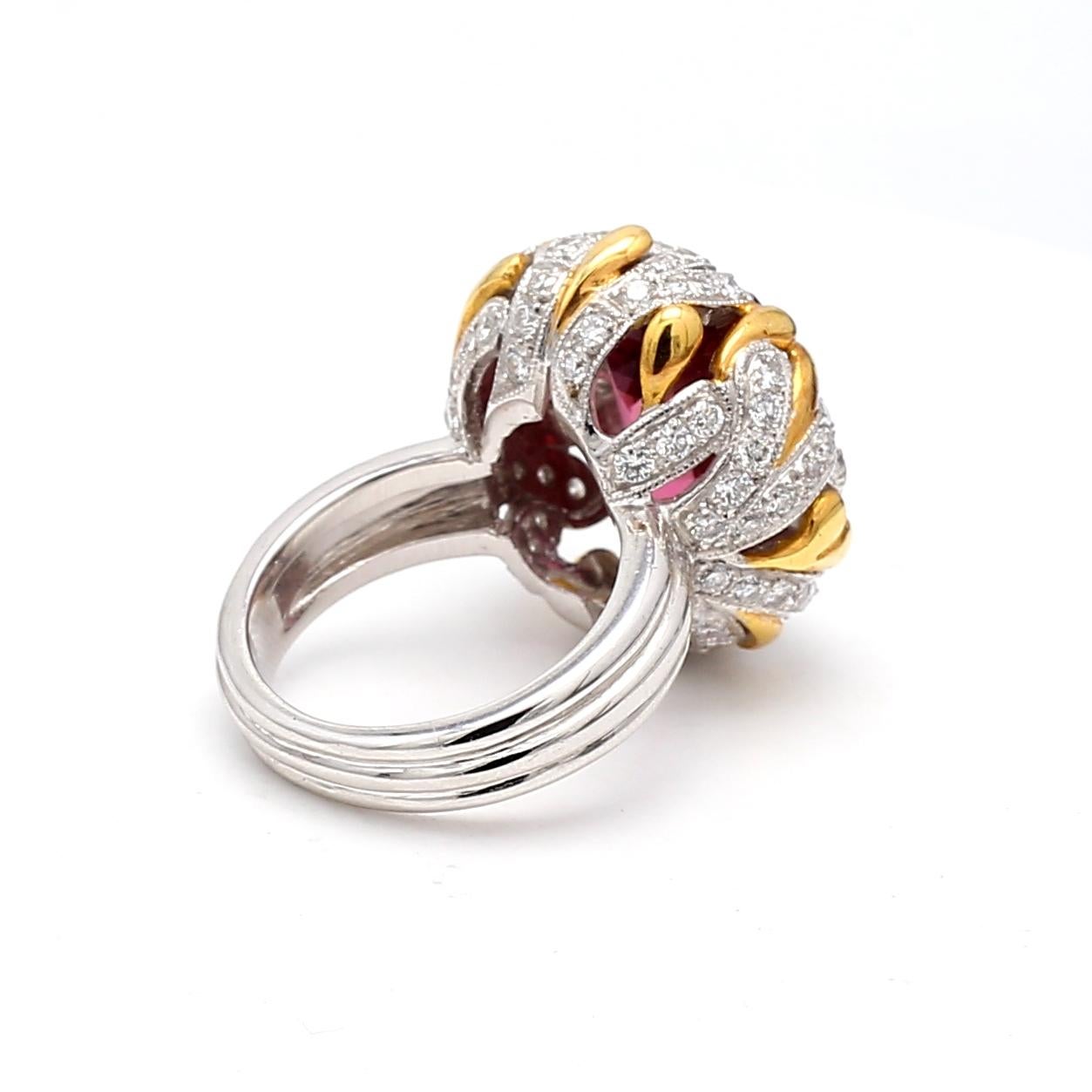 8.00 Carat Ruby 2.00 Carat Round Brilliant Diamond 14K White Gold Cocktail Ring For Sale at 1stDibs