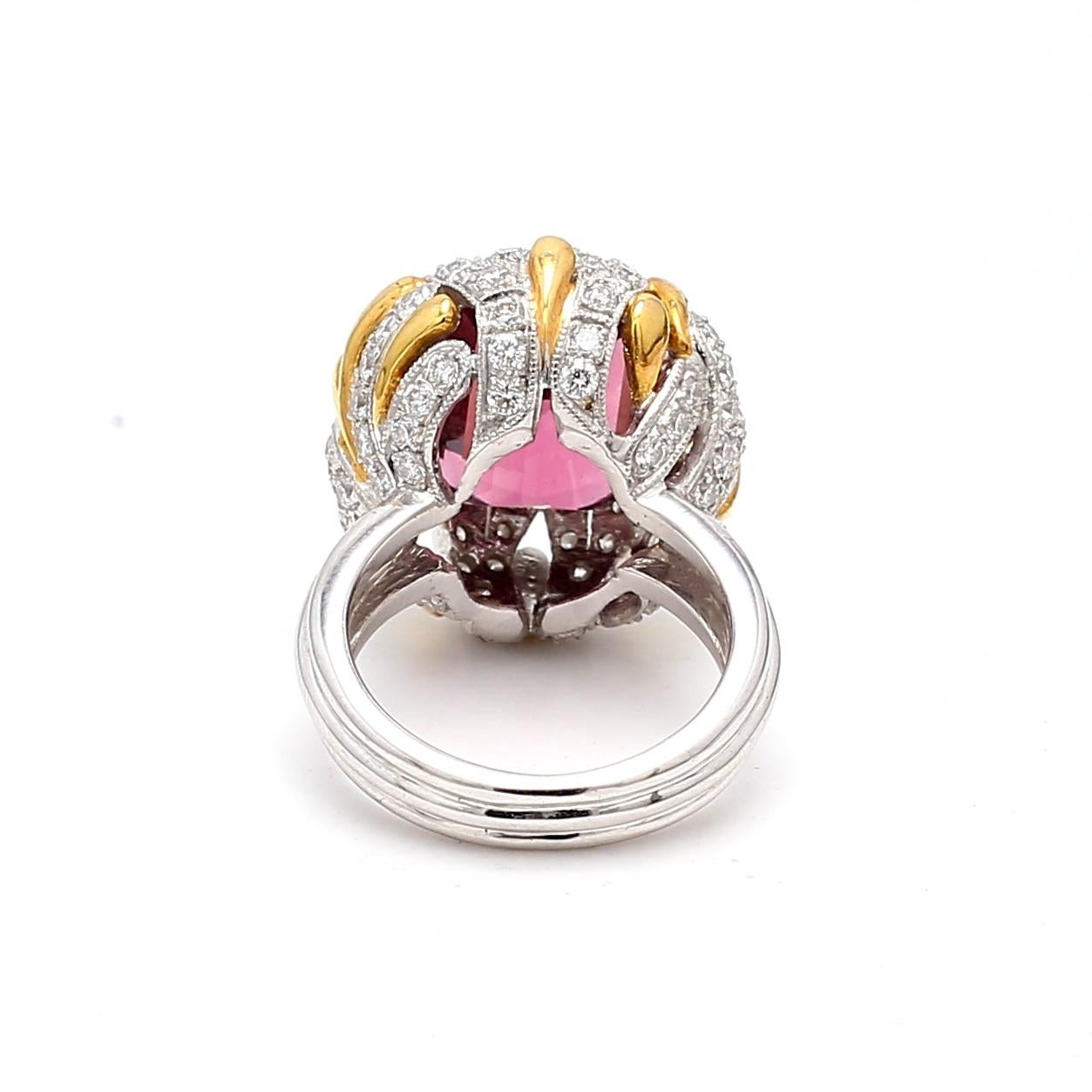 8.00 Carat Ruby 2.00 Carat Round Brilliant Diamond 14K White Gold Cocktail Ring For Sale at 1stDibs