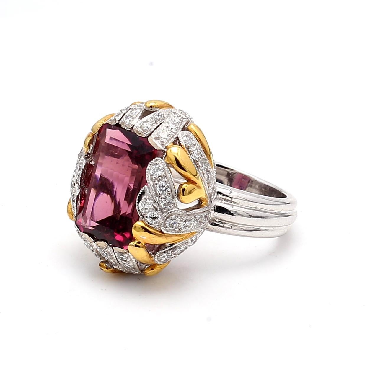 8.00 Carat Ruby 2.00 Carat Round Brilliant Diamond 14K White Gold Cocktail Ring For Sale at 1stDibs