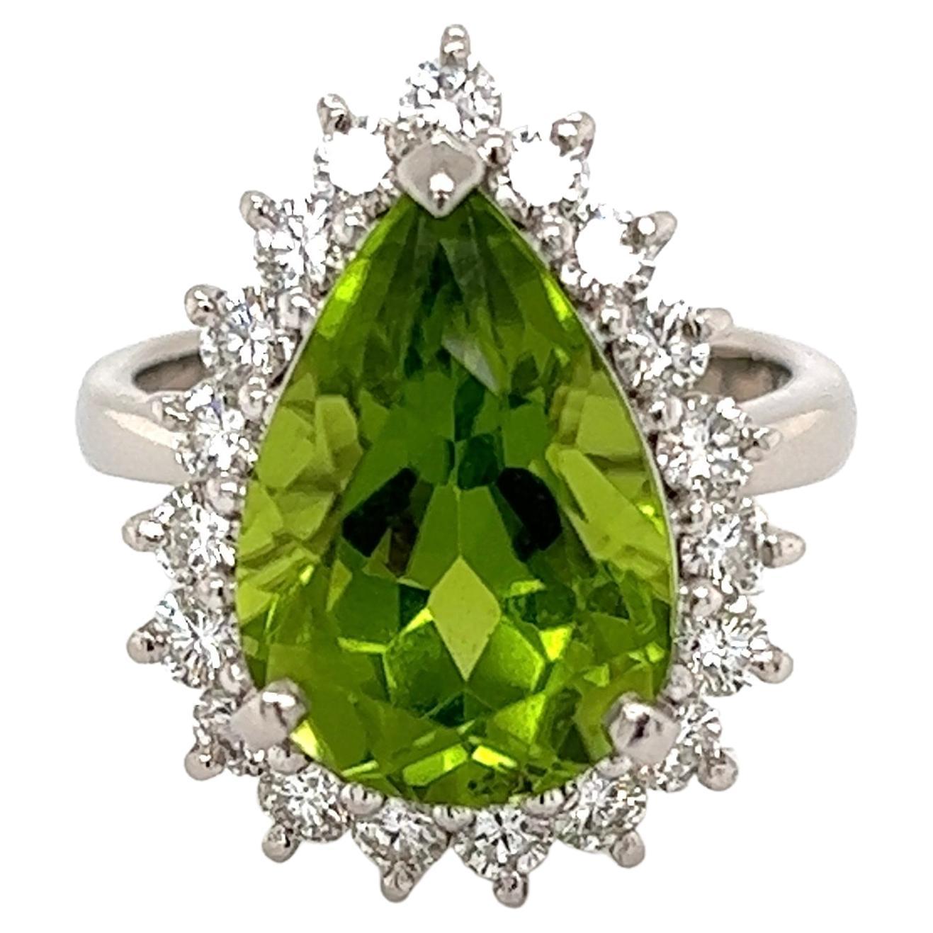 Estate Peridot Oval and White Diamond Cocktail Ring in Platinum For ...