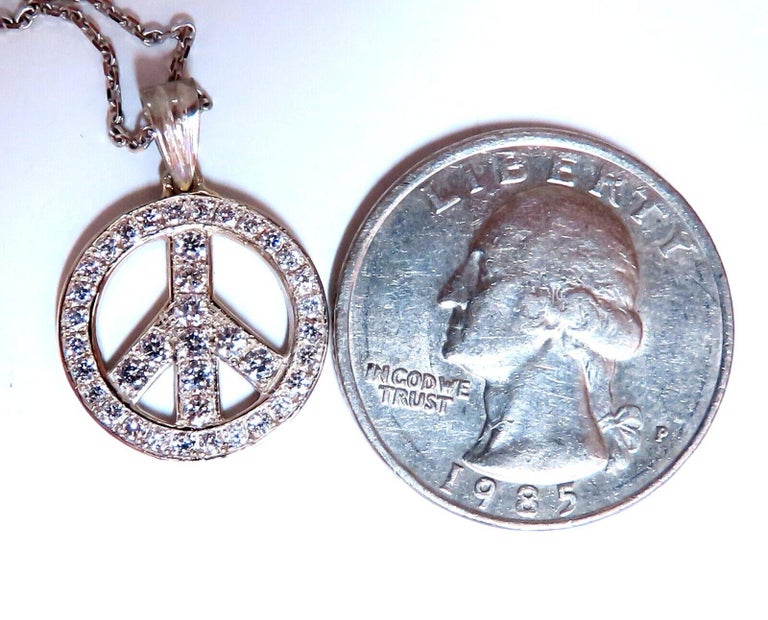 .80ct Bead Set Peace Charm Natural Diamond Necklace 14kt For Sale at ...