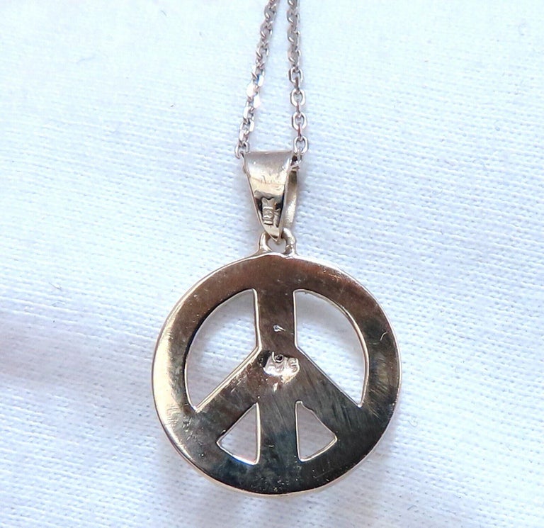 .80ct Bead Set Peace Charm Natural Diamond Necklace 14kt For Sale at ...