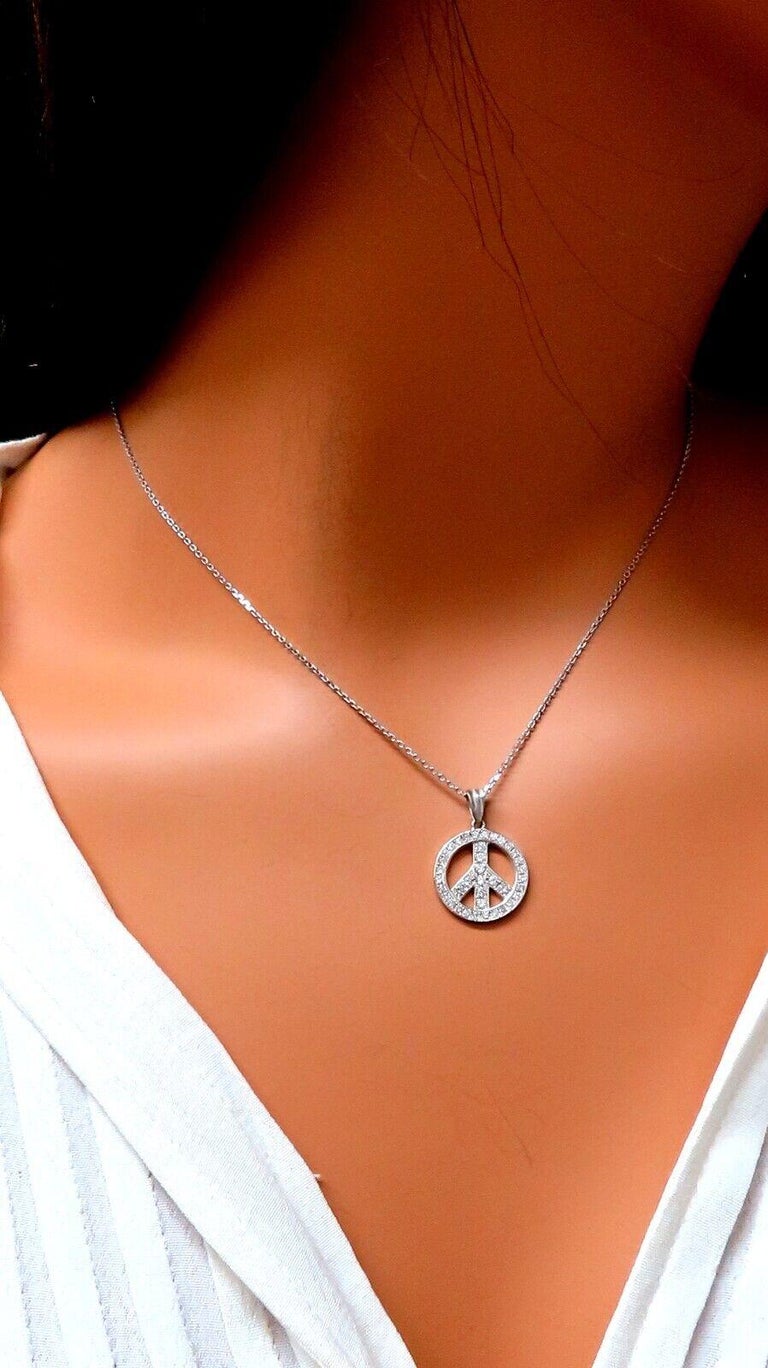 .80ct Bead Set Peace Charm Natural Diamond Necklace 14kt For Sale at ...