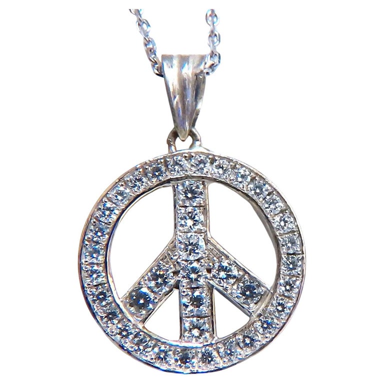 .80ct Bead Set Peace Charm Natural Diamond Necklace 14kt For Sale at ...