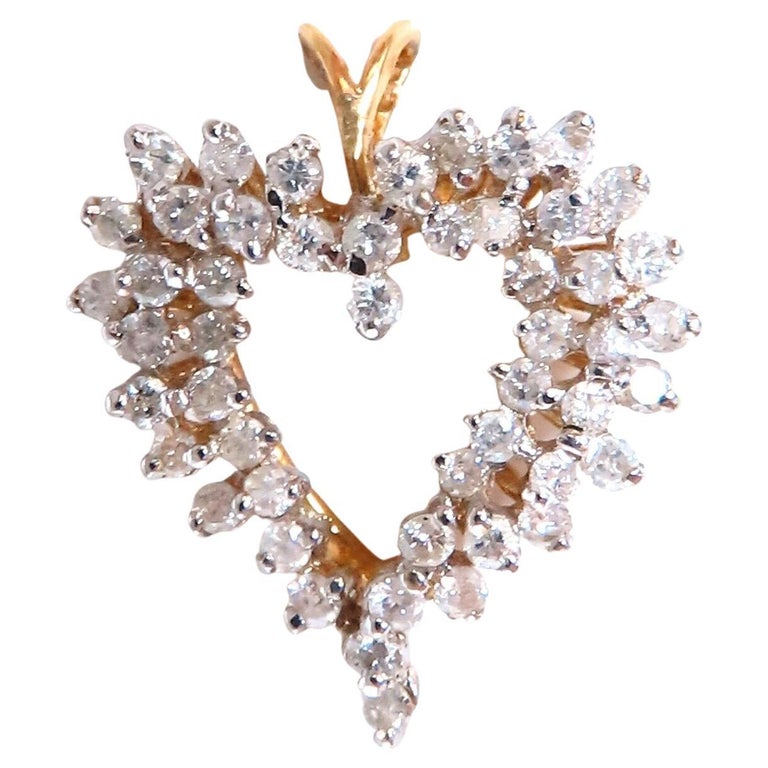 .80ct Natural Diamonds Open Heart Pendant 14kt For Sale at 1stDibs